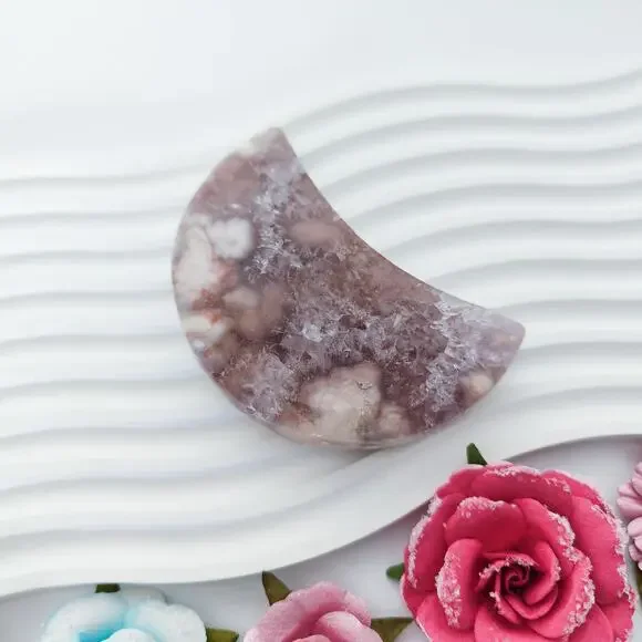 Top Quality Amethyst Flower Agate Moon Crystal Carving
